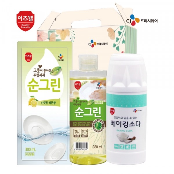 CJ이츠웰 순그린320ml용기,순그린리필300ml,베이킹소다500g용기 3종세트 - CJ프레시마켓