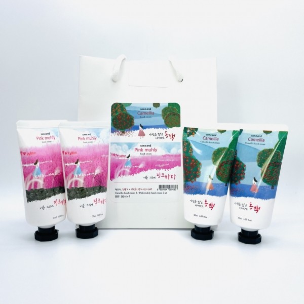 제주 썸앤드 동백 핑크뮬리 핸드크림 50ml x 4개입 선물세트 여행 선물 기념품 고보습 - CJ프레시마켓